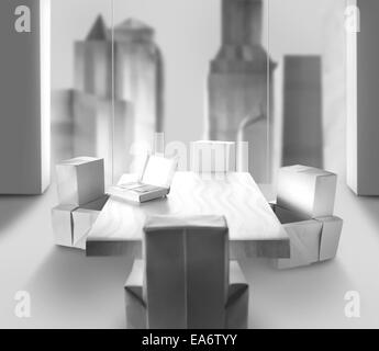 Origami paper office. Origami creations of desks, chairs and computers ...