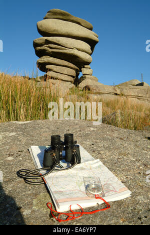 Binoculars Compass and Map at Cheesewring on Bodmin Moor Cornwall Stock ...