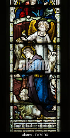 Daniel in the lions den stained glass detail, St. Mary`s Church ...