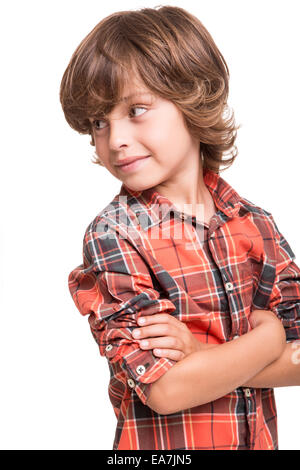 Cool young boy posing over white background Stock Photo - Alamy
