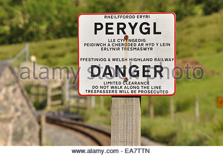 Perygl Danger bilingual welsh english sign warning of dangerous Stock ...