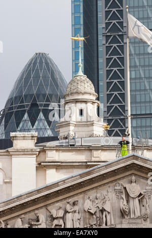 London, England, UK. Workman watching construction work on Admiralty ...