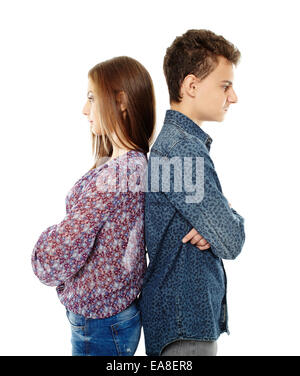 Two angry classmates isolated on a white background Stock Photo - Alamy