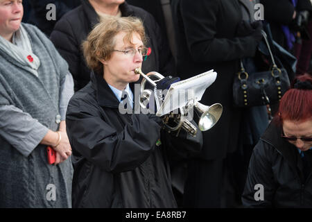 Bugler playing the Last Post at a ceremony to mark the centenary of ...