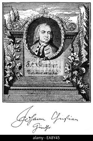 1756, portrait of Johann Christian Guenther, 1695 - 1723, a German poet ...