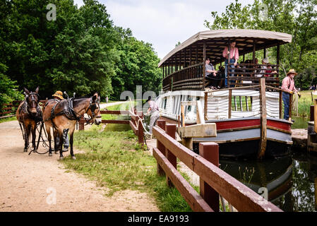 Mule team and drivers pulling Charles F Mercer, Great Falls Tavern, C&O ...