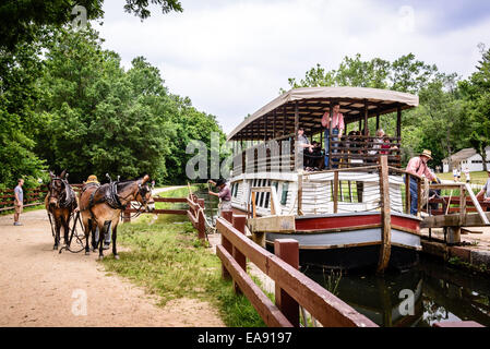Mule team and drivers pulling Charles F Mercer, Great Falls Tavern, C&O ...