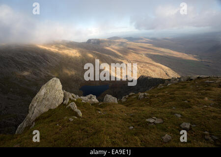 Rocks over Cwm Lloer, Summit of Pen Yr Ole Wen, Snowdonia National Park ...