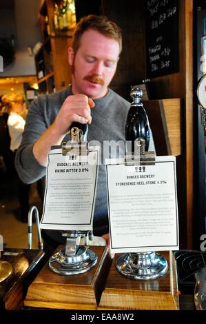 Man pulling a pint of beer in a bar Stock Photo - Alamy