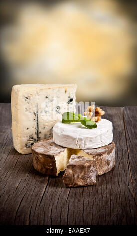 French cheeses, blue sheep cheese roquefort and Delice de Bourgogne cow ...