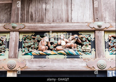 Three monkeys carving at Nikko Toshogu Shrine. Hear no evil, speak no ...