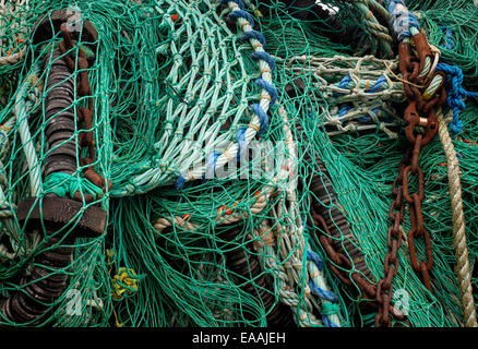Commercial trawler fishing nets, ropes, chains, bobbins and spacers ...