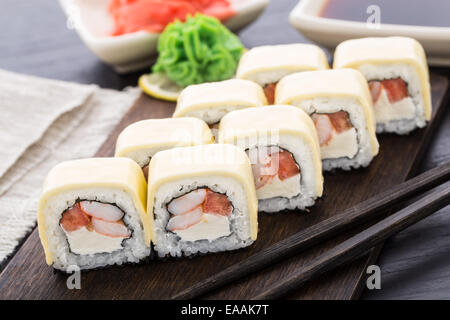 japanese sushi rolls with cheddar cheese and salmon Stock Photo - Alamy