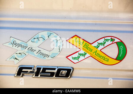 Bumper stickers showing support for America and the military on a ...