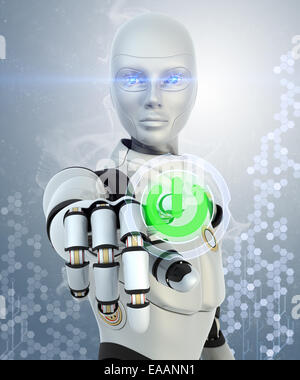 3D Render of a Robot pushing a button Stock Photo - Alamy