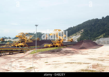 Stackers stand next to piles of iron ore Vale SA's Teluk Rubiah ...