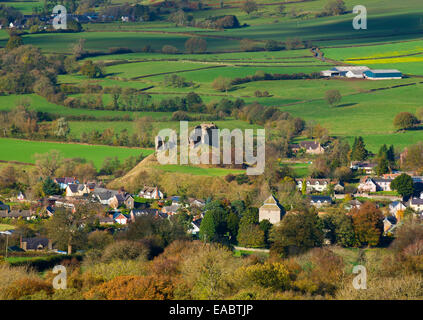 The English village of Clun in South Shropshire England Uk with 14th ...