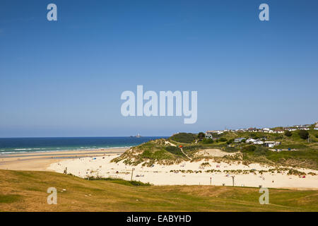 River estuary with dunes and beach at Hayle in North Cornwall, England ...