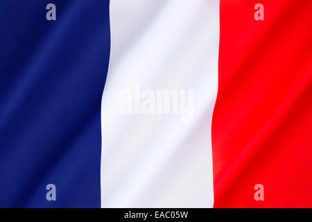French tricolour national banner flag flying - red white and blue ...