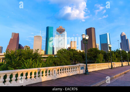 Houston Downtown Skyline and Sabine Street Bridge - Houston, Texas USA ...
