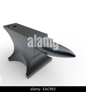 A heavy iron blacksmiths anvil on an isolated white studio background ...
