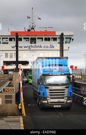 Car and truck ferry vessel with ramp down on the Mexican Caribbean ...