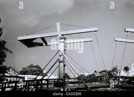 Stormy sky behind the drawbridge Kota Intan Bridge in Jakarta in Java ...