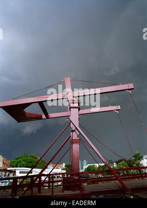 Stormy sky behind the drawbridge Kota Intan Bridge in Jakarta in Java ...