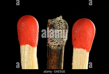 Matches with one burnt match head, symbolic image of burn-out Stock ...