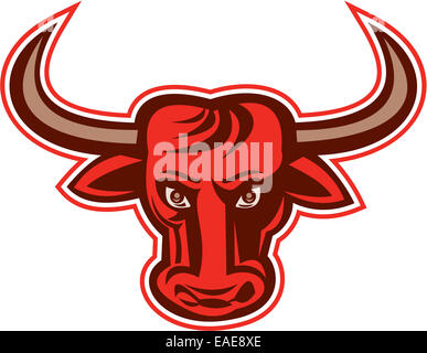 Illustration of an angry raging bull head facing front set inside crest ...