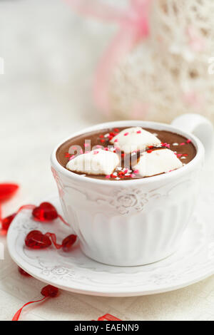 Valentines day hot chocolate or cocoa with homemade heart marshmallows ...