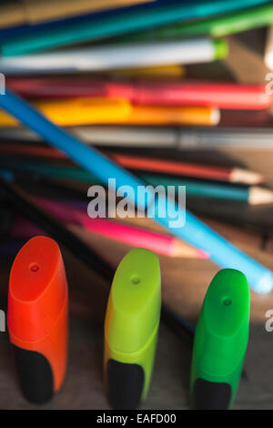 Group of Colored Markers Scattered and Isolated on a White Background ...