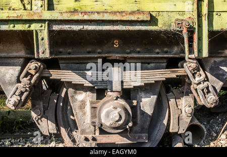Old green wooden train wagon Stock Photo - Alamy