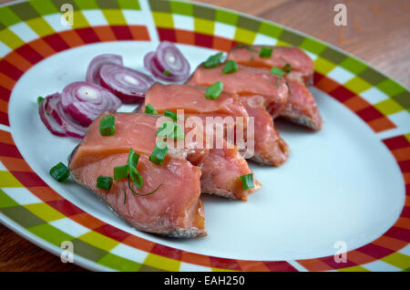 Rakfisk - Norwegian fish dish made from trout or sometimes char, salted ...