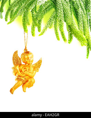 Beautiful Christmas bauble angel toy on a and yellow background Stock ...