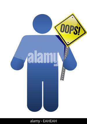 3d small people with a "oops" sign in hands. 3d image. Isolated white ...