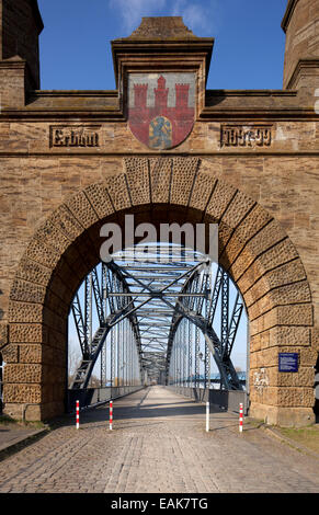 Portal of the old Harburger elbe bridge is a steel arch bridge ...
