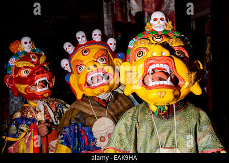 Masked dancers during Hemis festival. Ladakh, Jammu & Kashmir state ...