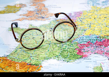 Glasses on a map of europe - France Stock Photo - Alamy