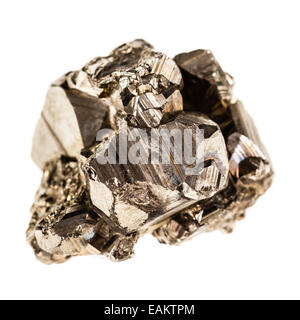 macro shot of pyrite mineral isolated over a pure white background ...