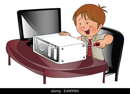 Cartoon smiling desktop computer - isolated illustration Stock Photo ...