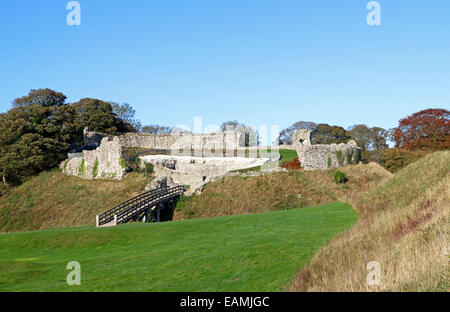Curtain walls at the remains of the Norman motte and bailey castle at ...