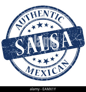 salsa blue round grunge stamp on white Stock Photo - Alamy