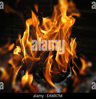 Closeup of blazing burning coal in flame and sparkles on grill Stock ...