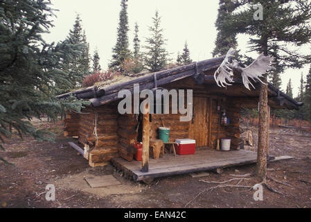 Interior Alaska Log Cabin Forest Winter Porch Light Snow Sky Dusk Stock ...
