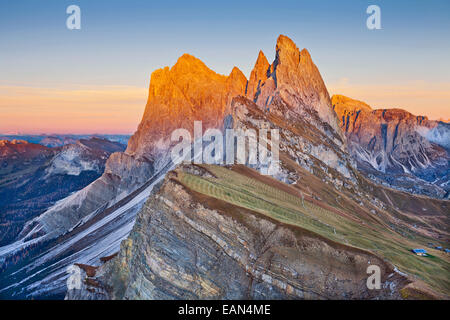 Beautiful view from Seceda mountain summit to Odles group in summer ...