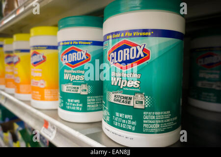 Containers of Clorox disinfecting wipes are seen on a supermarket shelf ...