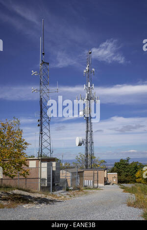 Transmitter towers, blue sky Stock Photo - Alamy