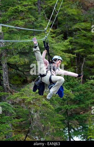 Alaska Zipline Adventures Guide Glides Down The Zipline At Juneau ...