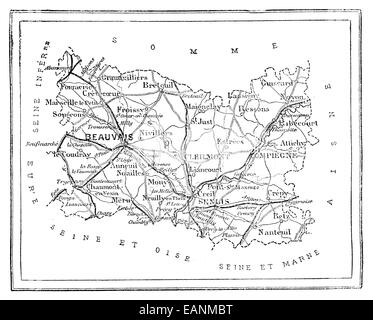 Map of the department of Oise, vintage engraved illustration. Journal ...